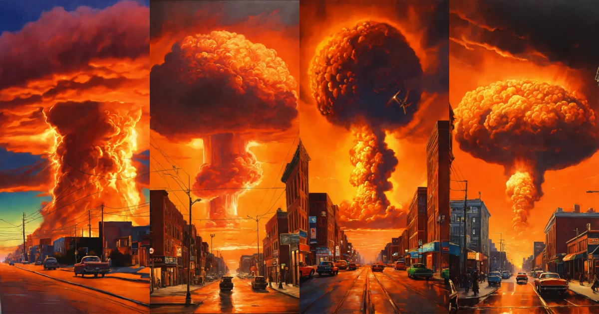 Lexica - Superrealist style, urban style, nuclear bomb, night, BIG ...