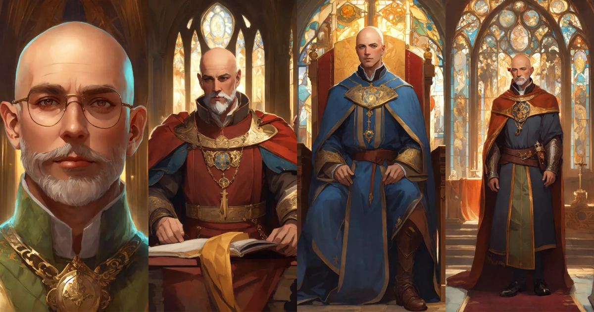 Lexica - Male noble chancellor bald Medieval in church, art by artgerm ...