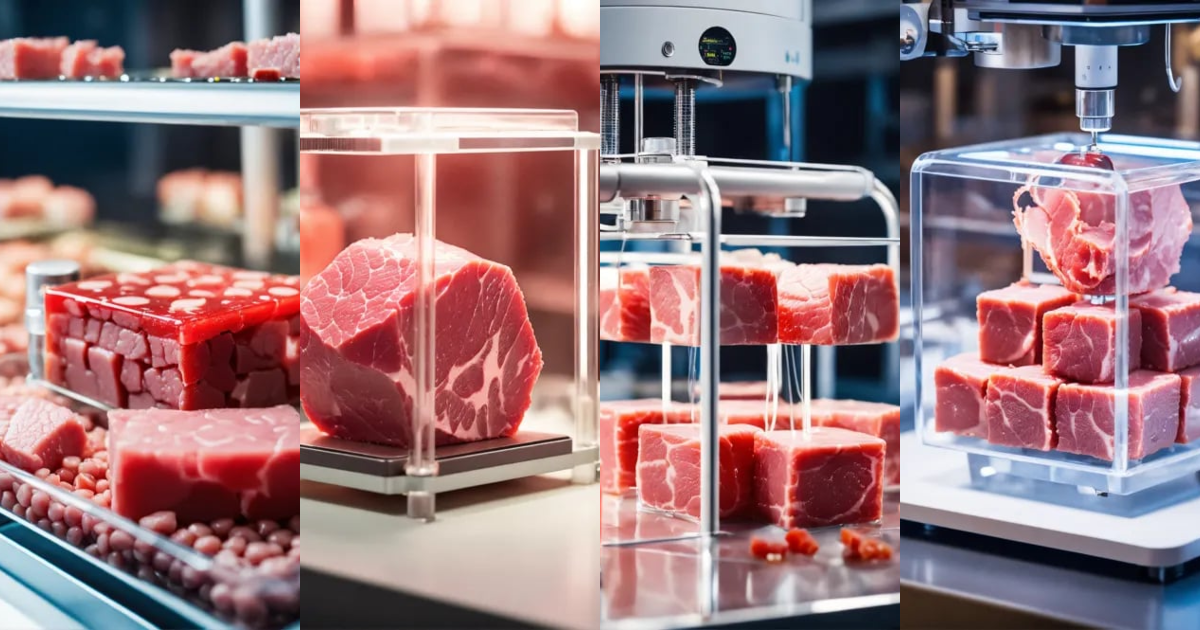 Lexica - Small cube of artificial meat in a futuristic scientific ...