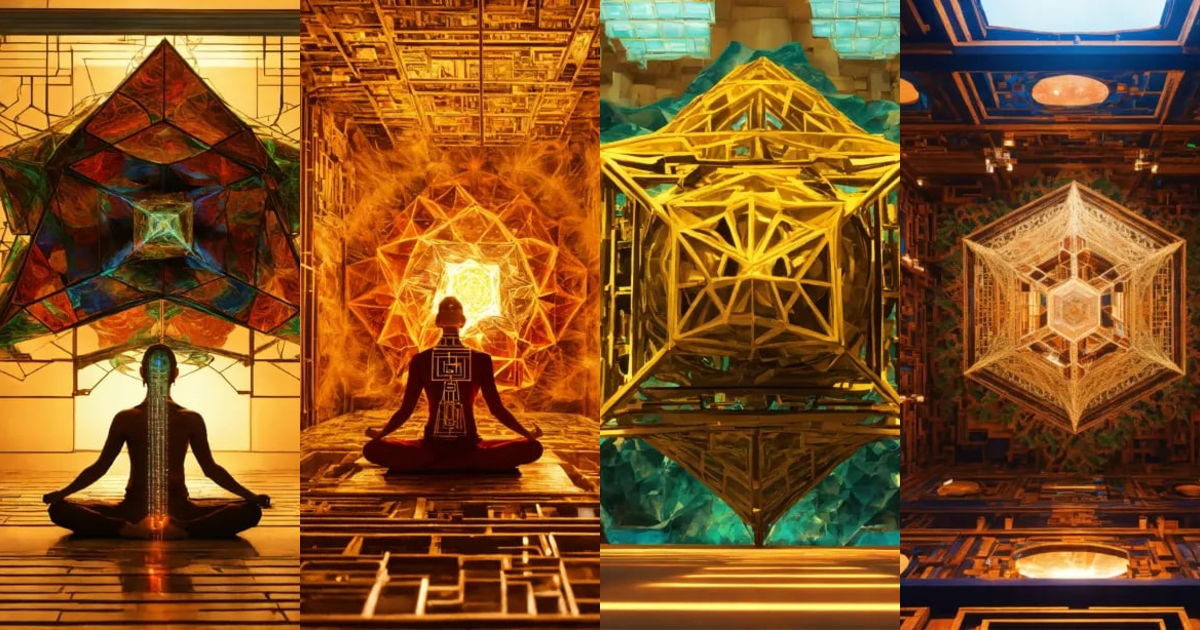 Lexica - Meditation guru tesseract body fractal three point perspective ...