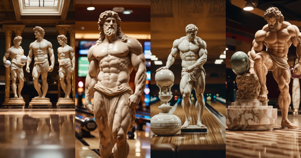 Lexica - Muscular Greek marble statues flexing their muscles. Standing ...