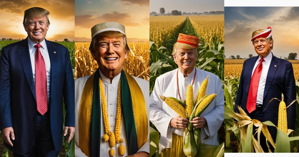 Lexica - Donald trump, sufi priest, looking happy in a corn field, cows ...