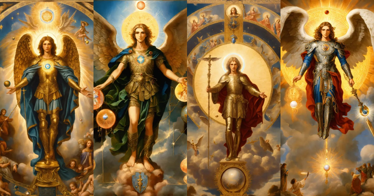 Lexica - Archangel Michael with an elderly visage, mystic emblem ...