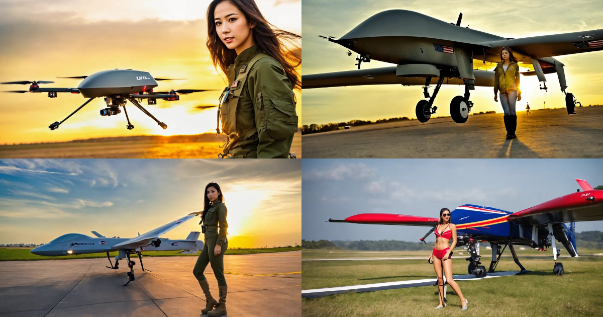 Lexica - Pretty Girl & UAV military Drone & UIA Flight Plane