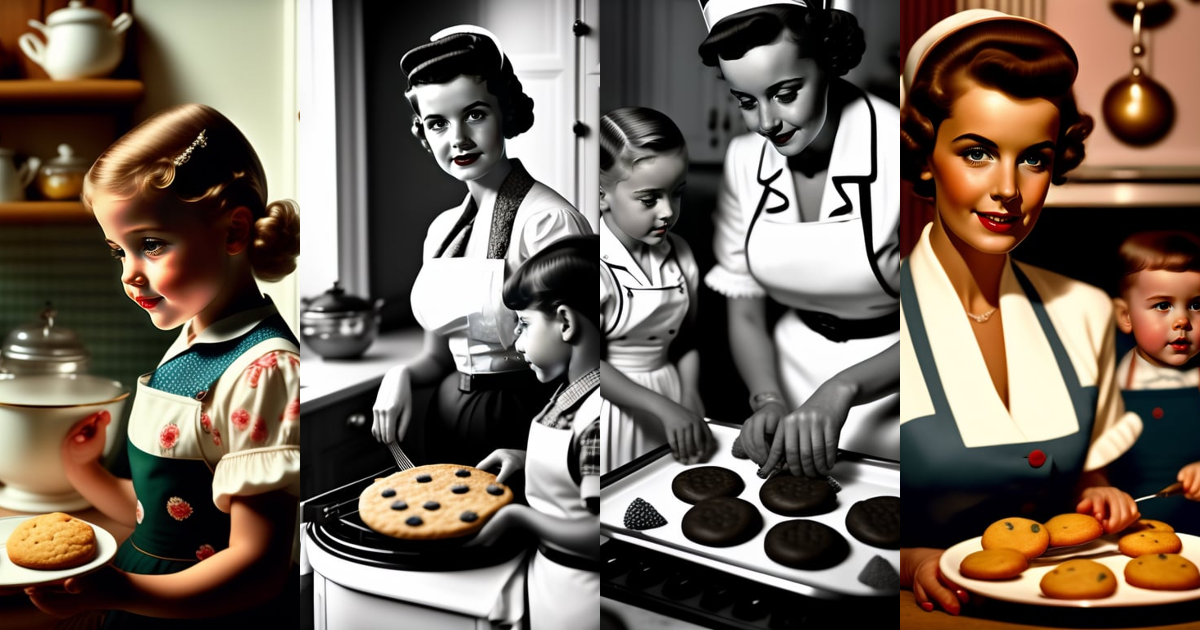 Lexica - Portrait a young beautiful 1950s british housewife cooking ...