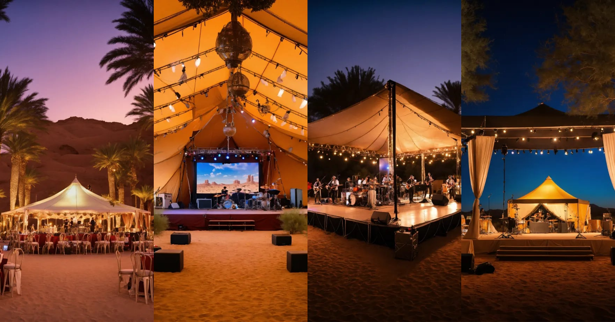 Lexica - Elegant desert Arabian tent themed outdoor concert stage with ...