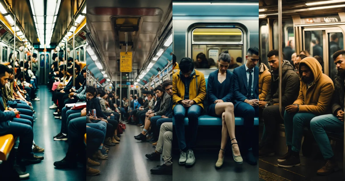 Lexica - People with no heads sitting in a very crowded subway train ...