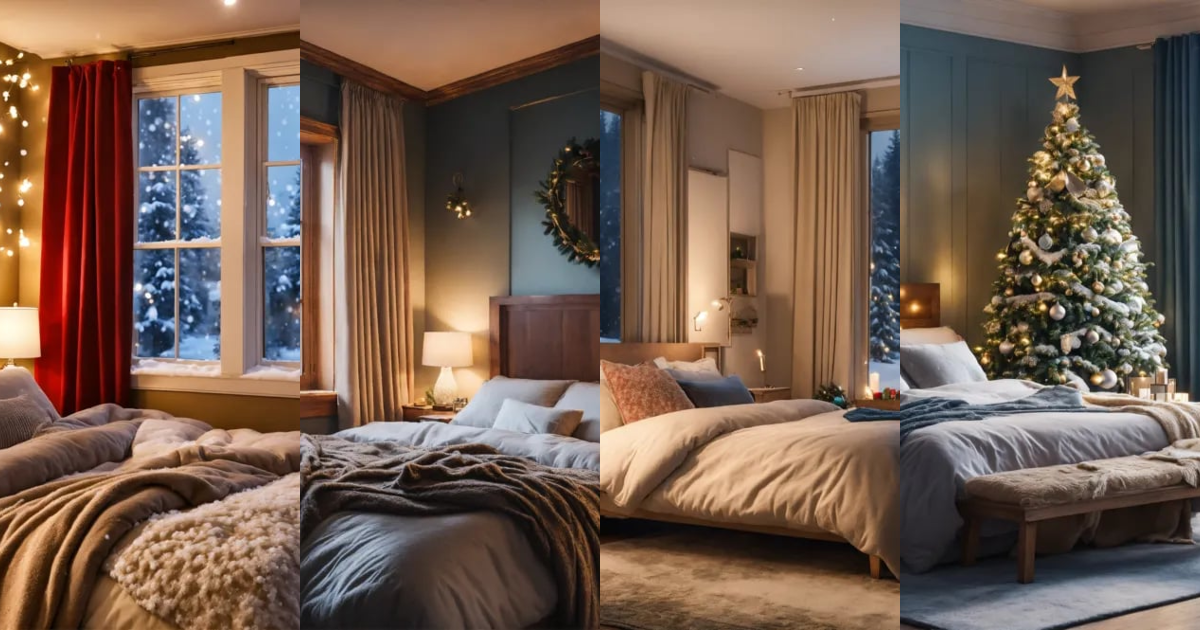 Lexica - Beautiful Christmas bedroom facing facing forward. Bed facing ...