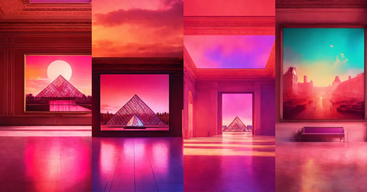 Lexica - Large room at the louvre with massive framed painting on the ...