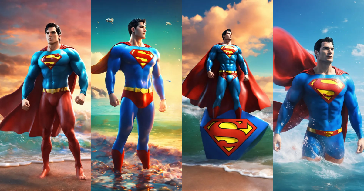 Lexica - 2018 Superman swimming on the seaside full-body, colorful ...
