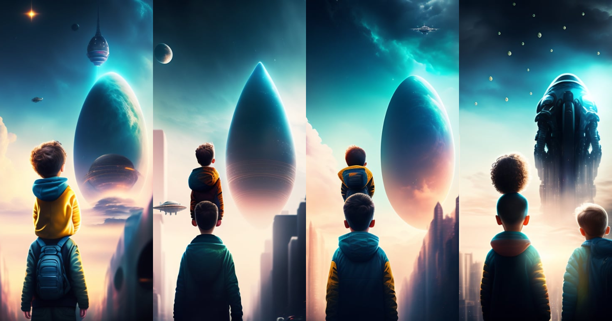 Lexica - DESING A MOVIE POSTER WITH ALIENS FALLING FROM SKY AND A BOY ...