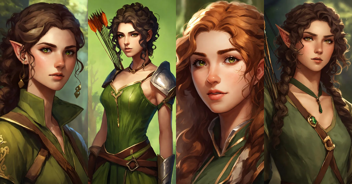 Lexica - Character art of a 24-year-old female wood elf, curly hair ...