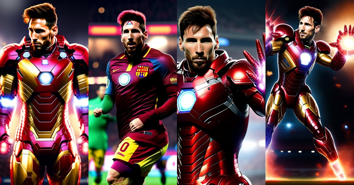 Lexica - Messi in an iron man suit, with a full gauntlet snapping his ...