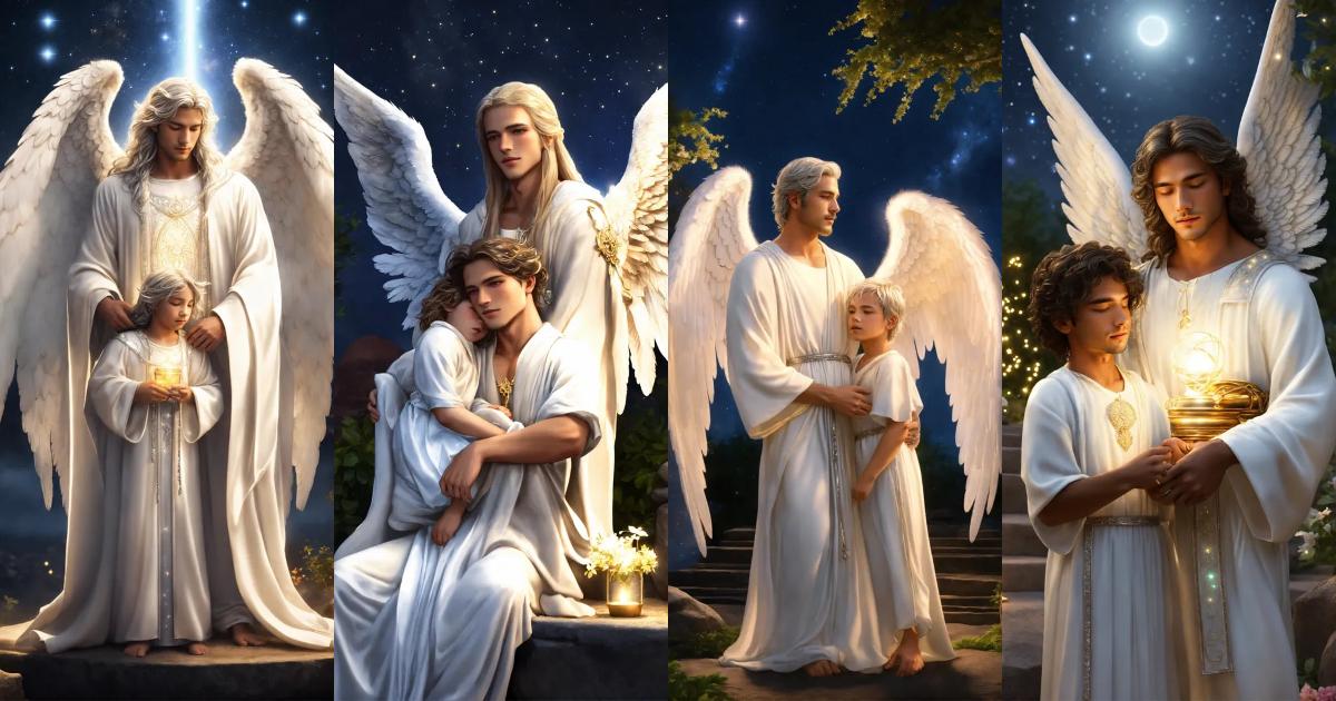 Lexica - 2 male guardian angels with detailed and luminous white angel wings. 1 male angel of 30 ...