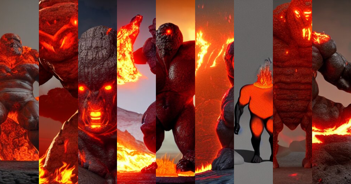 Lexica - A large, muscular, standing, humanoid, lava rock, magma, fire ...