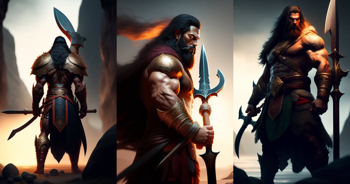 Lexica - A strong barbarian holding a double axe, Full body shot ...