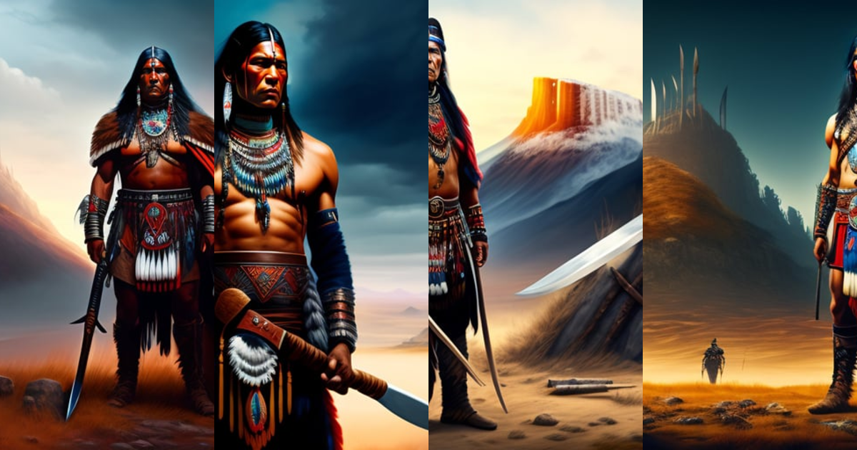 Lexica - Native American indigenous warrior, holding an steel Axe, full ...