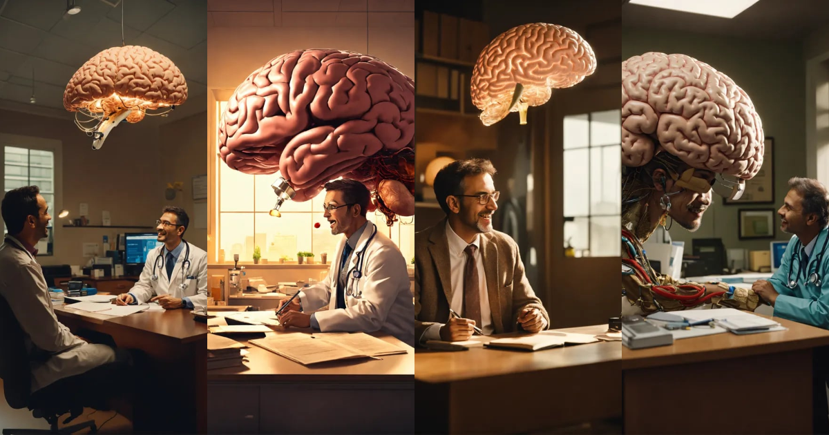 Lexica - A doctor with a huge brain over his head talks with his ...