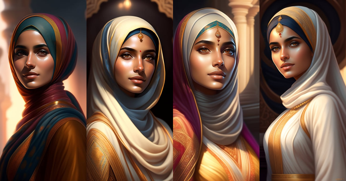 Lexica - Portrait of muslim girl with hijab loving hindu man with hindu ...