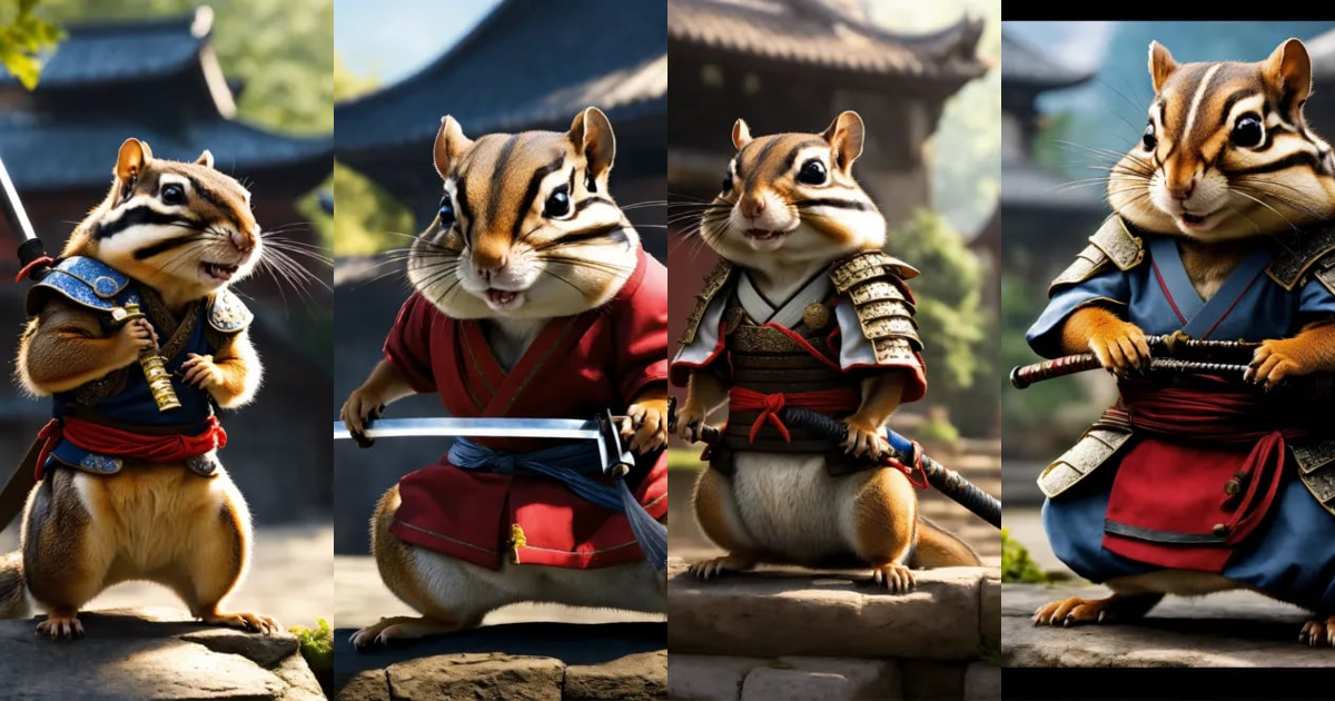 Lexica - Chipmunk samurai. Castle courtyard. Hyper realistic.