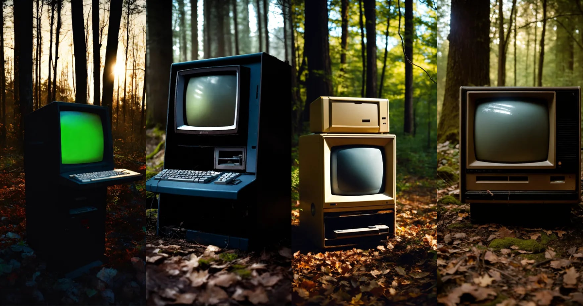 Lexica - Retro Macintosh desktop computer abandoned in the woods ...
