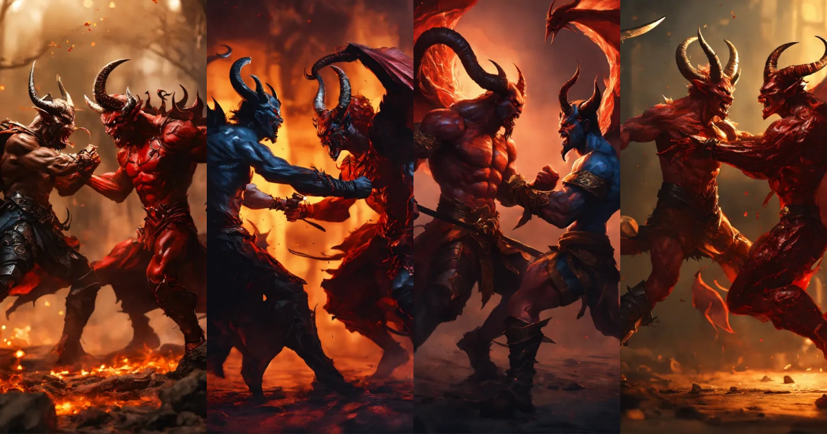 Lexica - 2 demons fighting each other, small scale fight