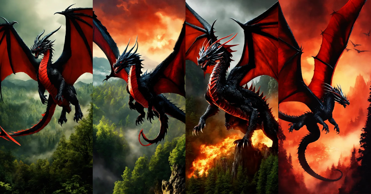 Lexica - Black and red dragon with huge wings, reign of fire, lord of ...