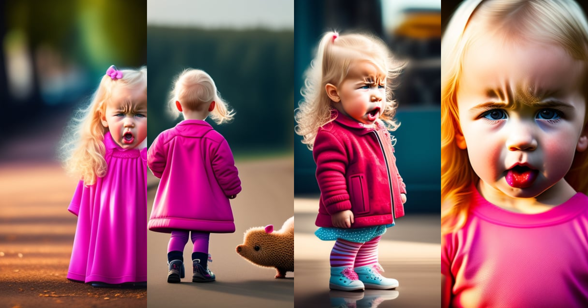 Lexica - 3 year old blonde girl angry. style of peppa pig