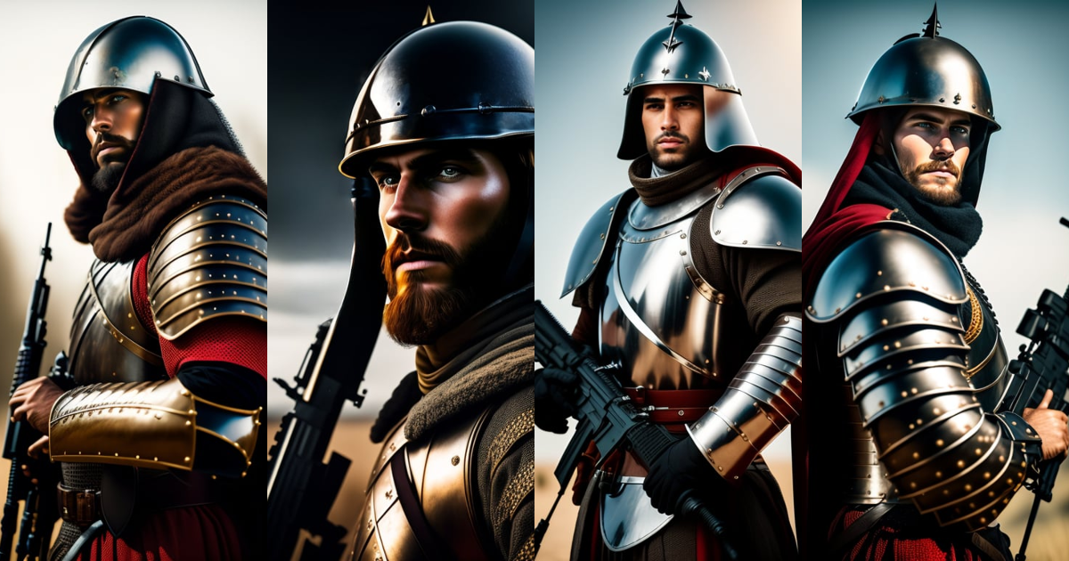 Lexica - Old style portrait of a medieval soldier in metal armor ...