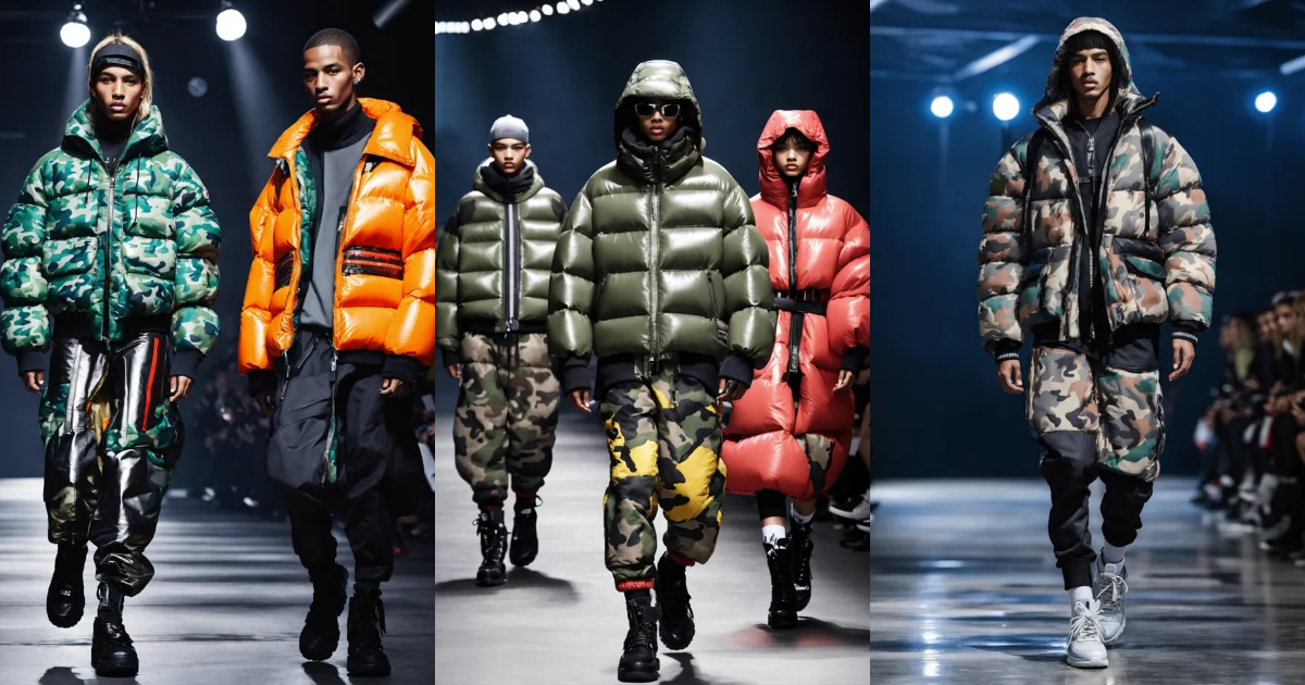 Lexica - Runway models wearing Puffed jacket Hooded camouflage pattern ...