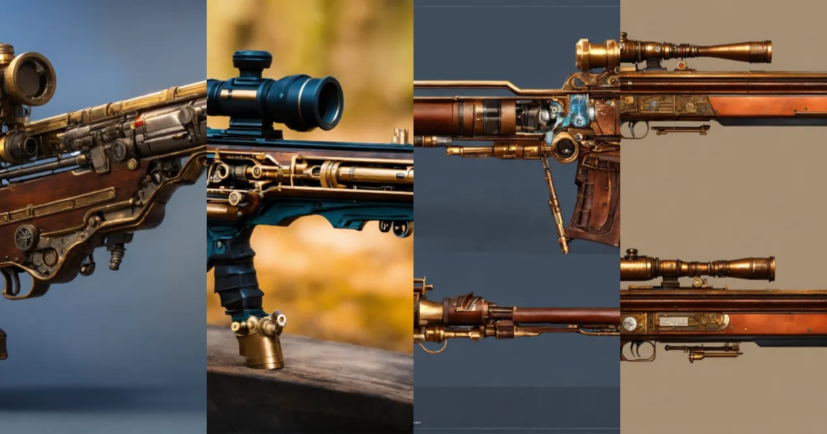 Lexica - Side view of the full image of a steampunk energy rifle