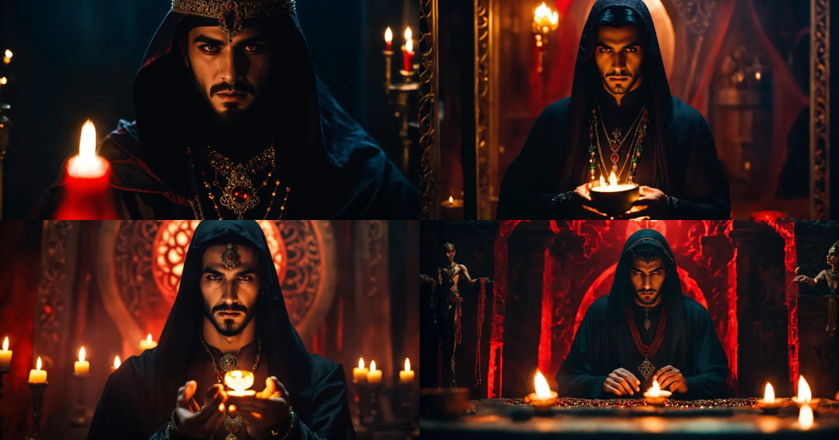 Lexica - Sinister and dramatic portrait of a young handsome Arabic evil ...