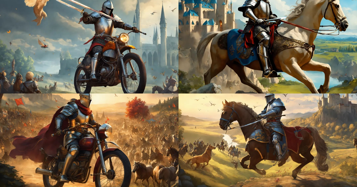 Lexica - Medieval poster of a knight riding a bike and holding a sword ...