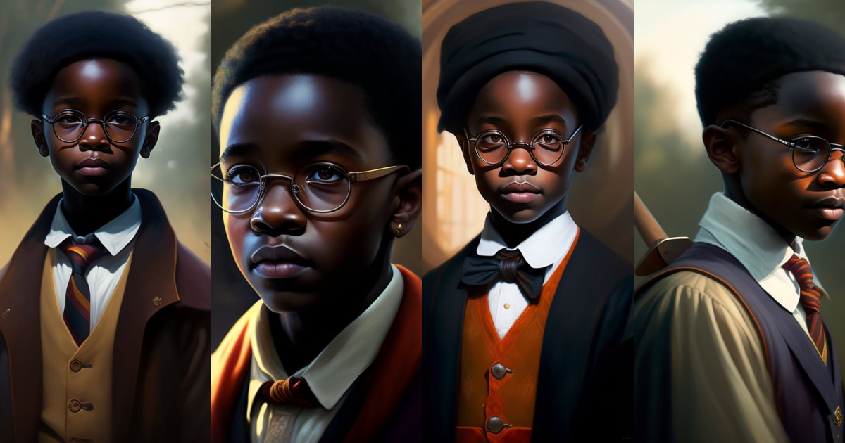 Lexica - Full shot young african harry potter, creepy, unsettling ...