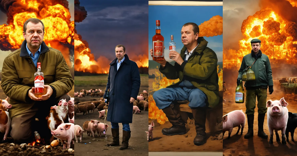 Lexica - Dmitry Medvedev as hobo with bottle of vodka in hands and ...