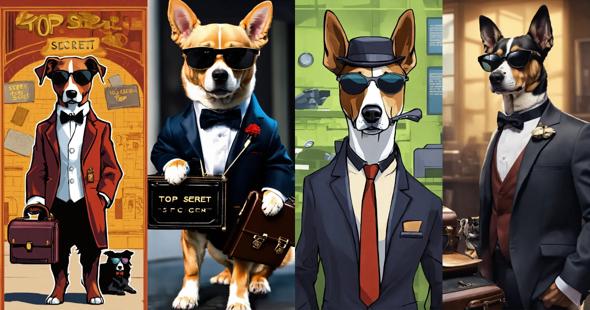 Lexica - Generate an image of a dog a spy mission as a secret agent ...