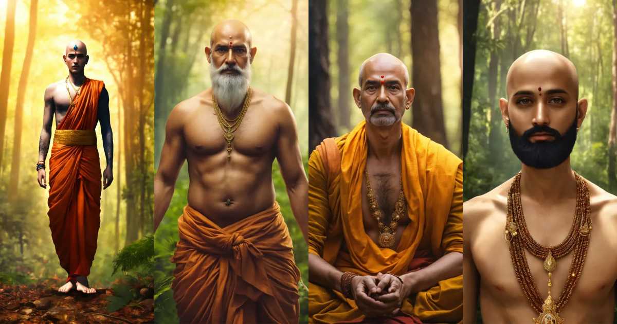 Lexica - Hindu saint without hair and roming in forest.Artist realistic 8k