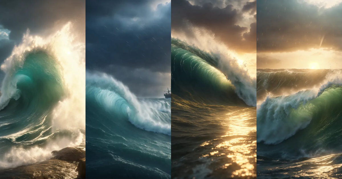 Lexica - Deluge scene with big wave, ark of noah, Cinematic style ...