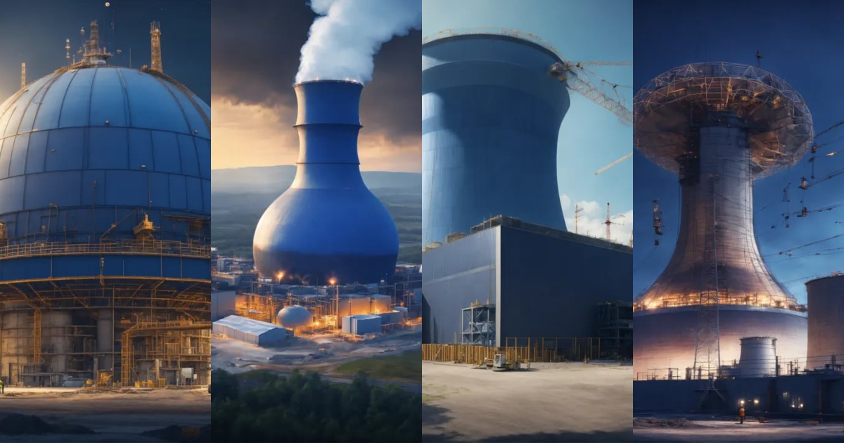 Lexica - The construction of a nuclear power plant, an atom is hanging ...