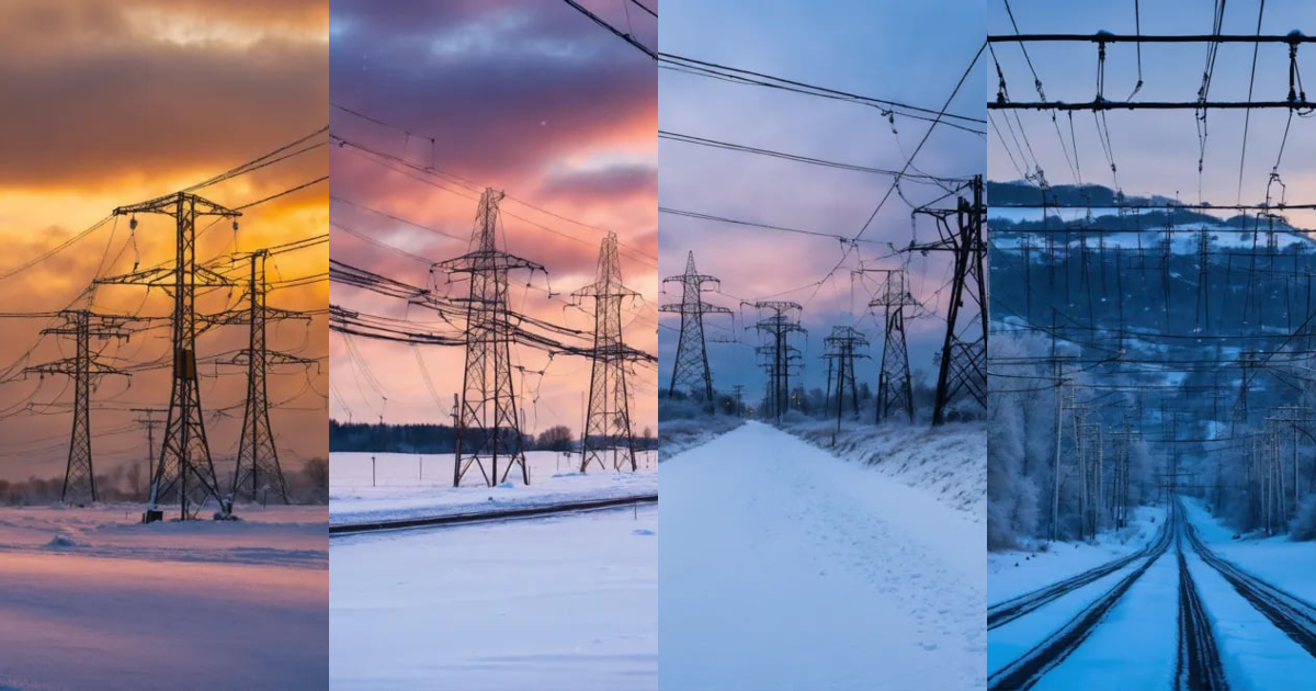 Lexica - Power lines and pylons covered in snow and ice