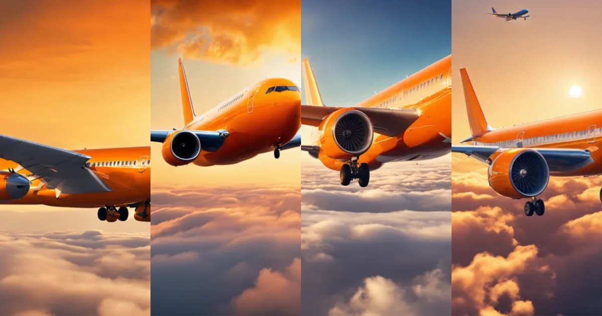 Lexica - Modern airplane, orange color, made of glasses, flying over ...