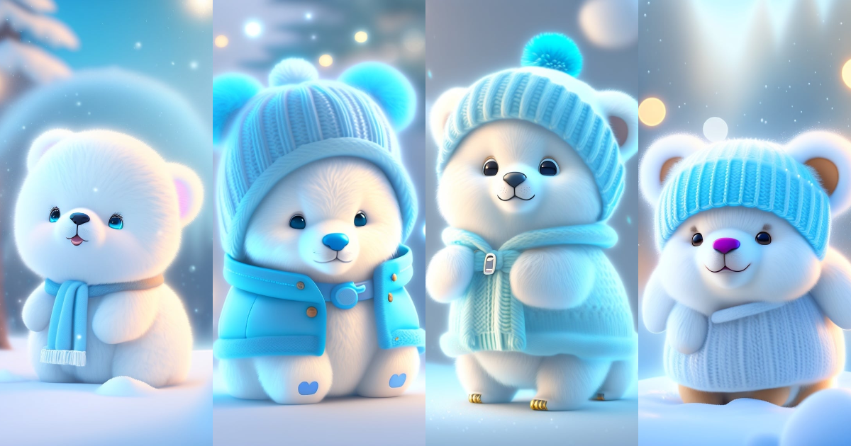 Lexica - Snowing winter, super cute baby pixar style white fairy bear ...