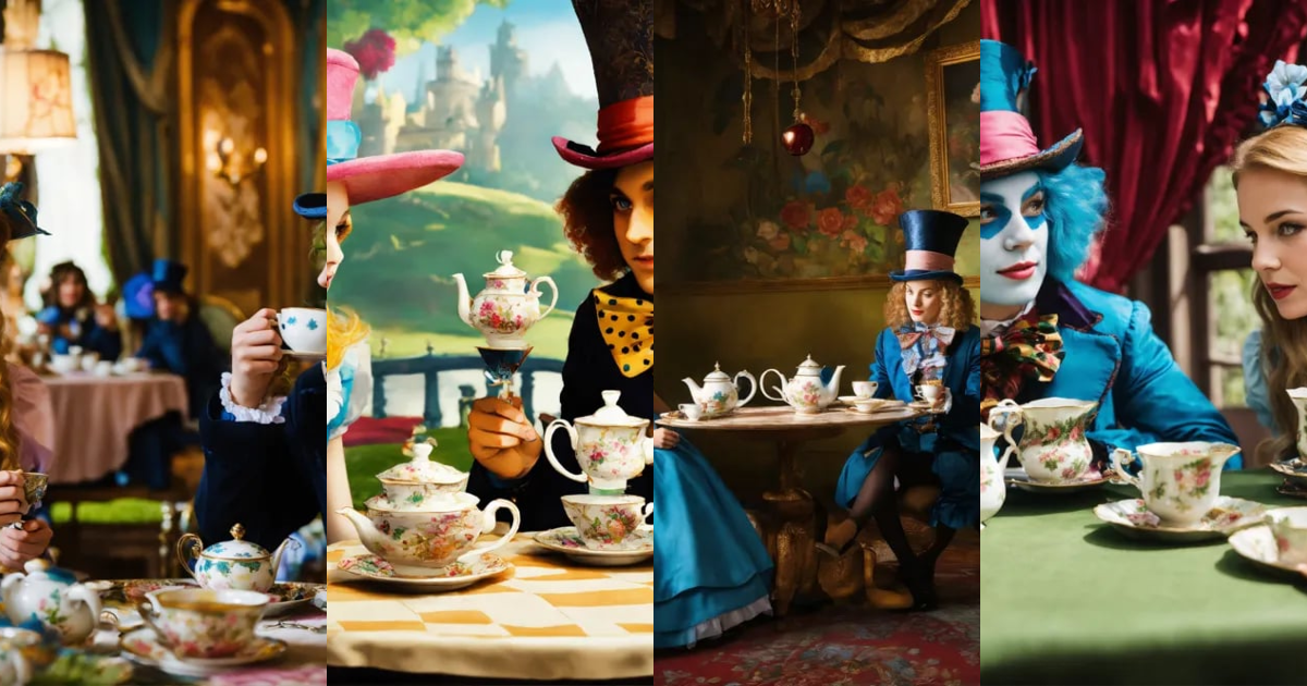 Lexica - Alice in wonderland drinking tea with the mad hatter