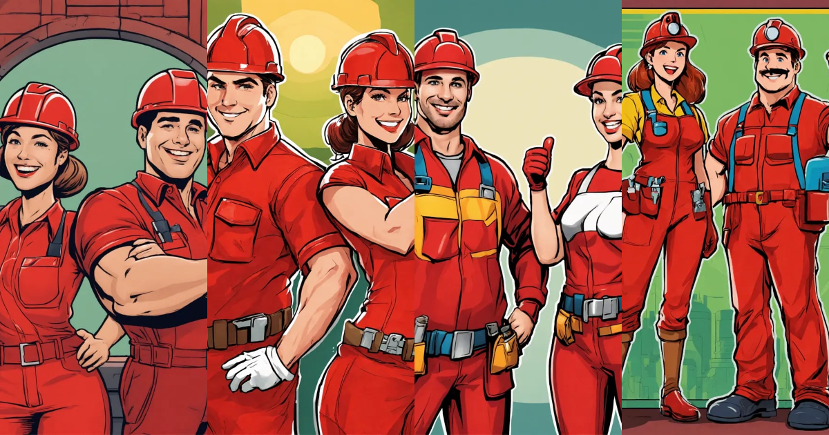 Lexica - Two heroic plumbers in a red outfit and red hard hat, both ...