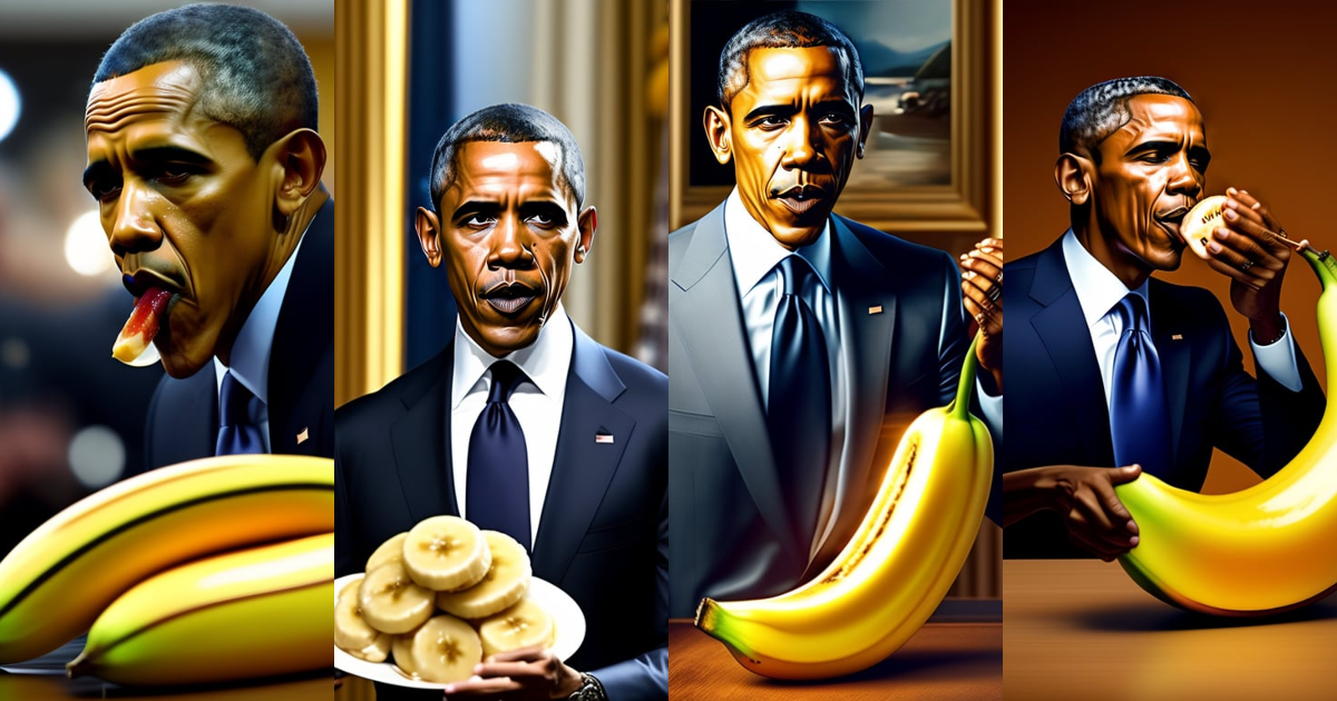 Lexica - A picture of Obama eating banana