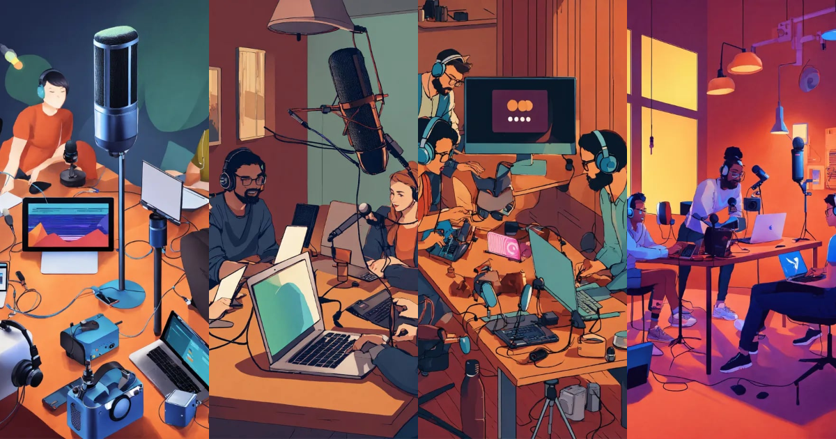 Lexica - A group of people making a podcast. With podcasting equipment ...