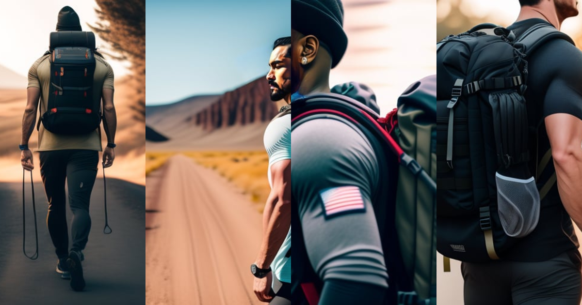 Lexica - Illustrate a person doing rucking with a weighted backpack ...