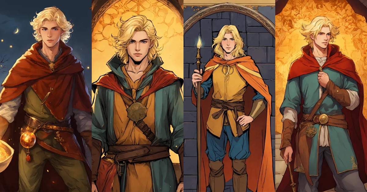 Lexica - Medieval young guy blonde wizard . comic
