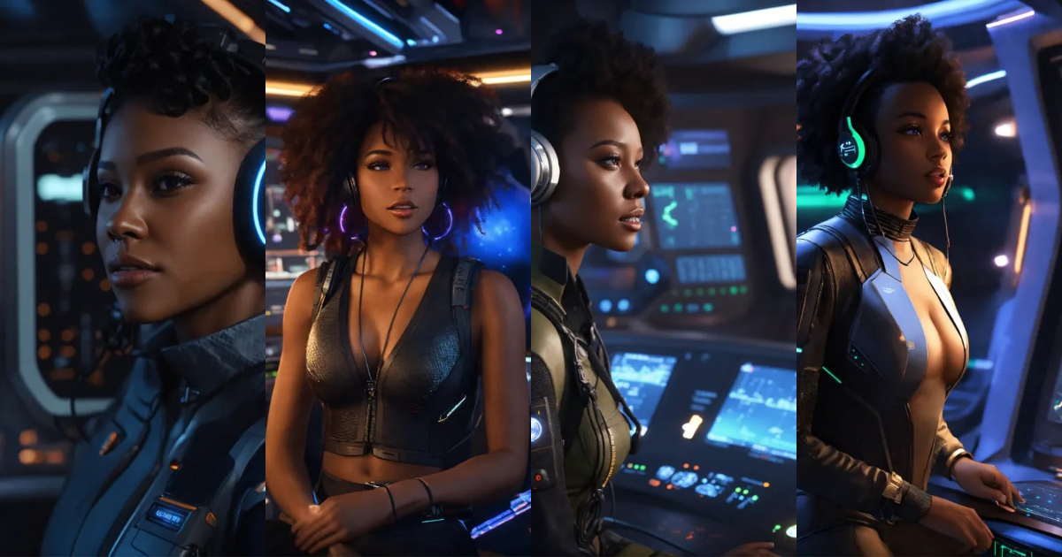 Lexica - A black female voice visualizer personality, on a space yacht ...