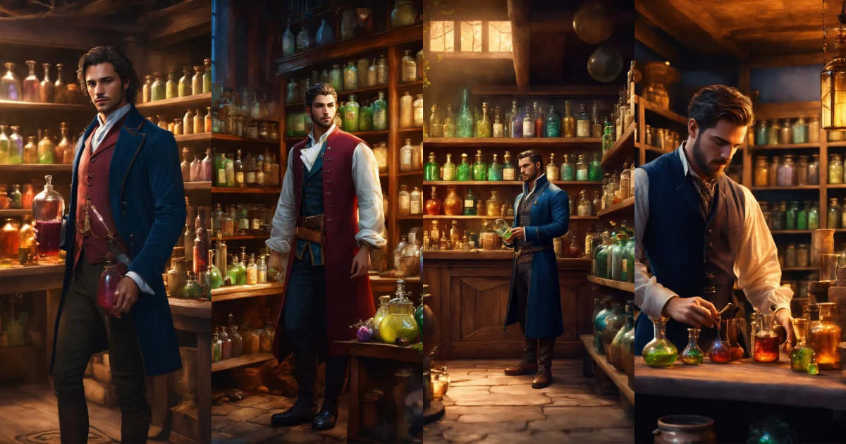 Lexica - Handsome man in potions and potions store full-length ...